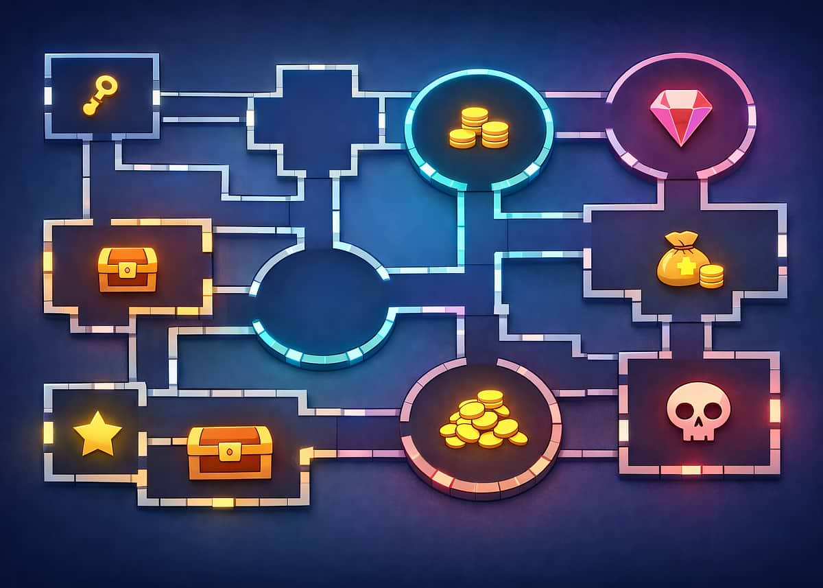 'Video Game Level Map with Icons' Poster, picture, metal print, paint ...