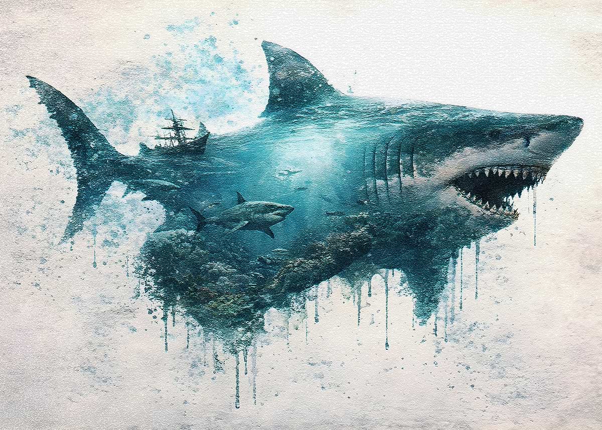 'Megalodon' Poster, picture, metal print, paint by kagezami | Displate