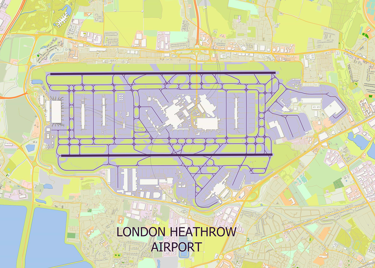 'London Heathrow Airport Map' Poster, picture, metal print, paint by ...