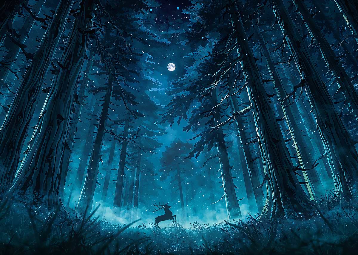 'Enchanted Forest at Night' Poster, picture, metal print, paint by ...