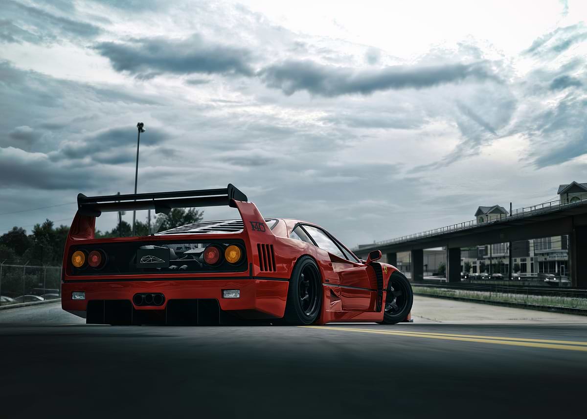 'Red Ferrari F40 Rear View' Poster, picture, metal print, paint by ...