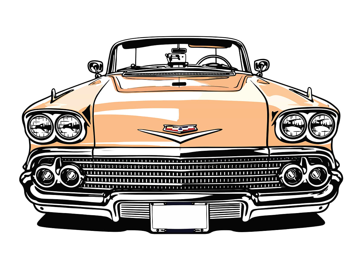 'Retro Peach Convertible Car' Poster, picture, metal print, paint by ...
