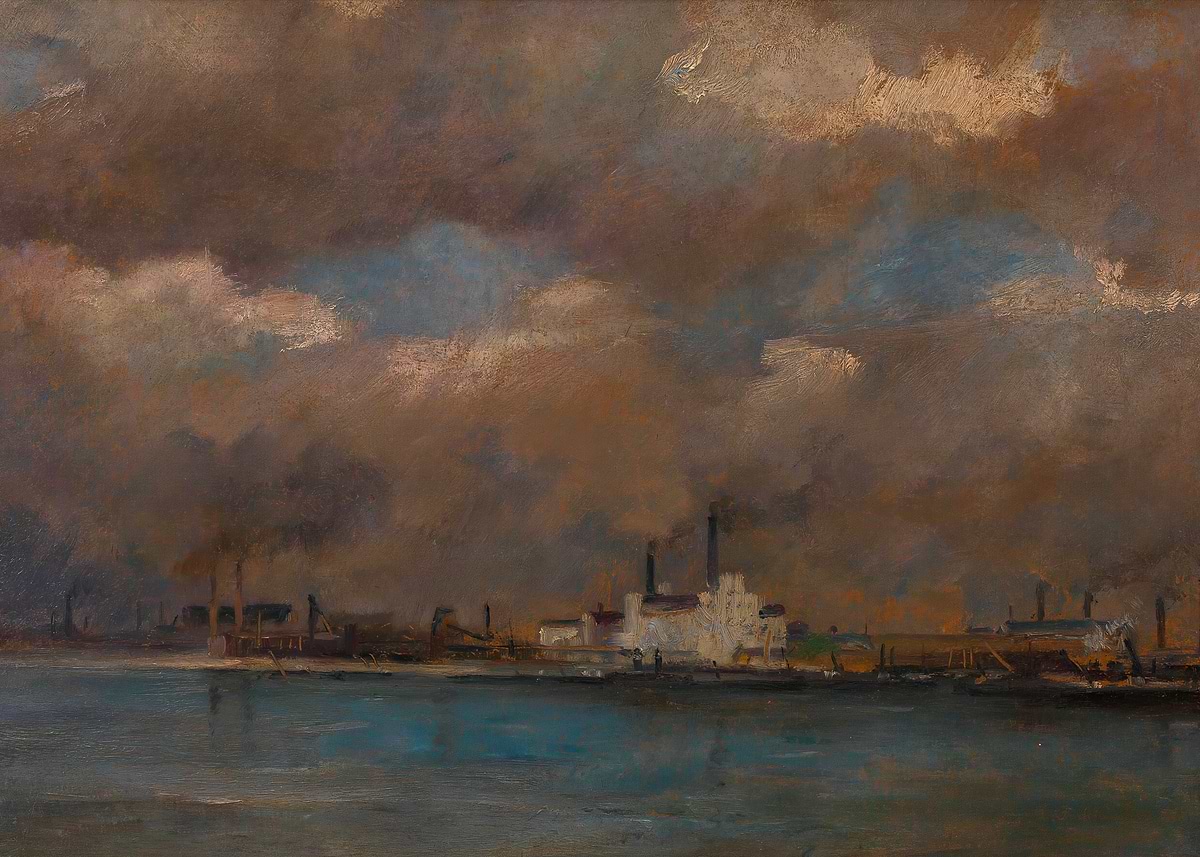 'Industrial Waterfront with Smokestacks' Poster, picture, metal print ...