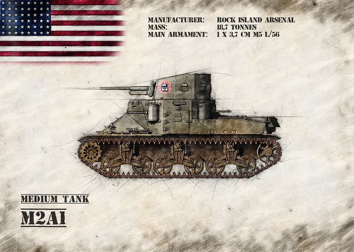 'M2A1 Medium Tank' Poster, picture, metal print, paint by Pixxelworks ...