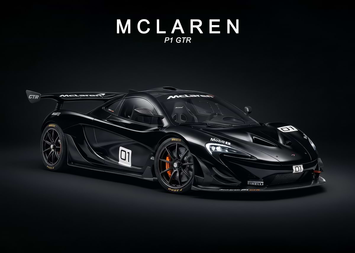 'black McLaren P1 GTR Race Car poster ' Poster, picture, metal print ...
