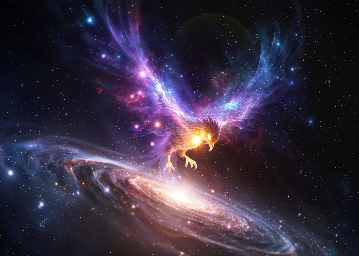 'Cosmic Phoenix Over Galaxy' Poster, picture, metal print, paint by ...