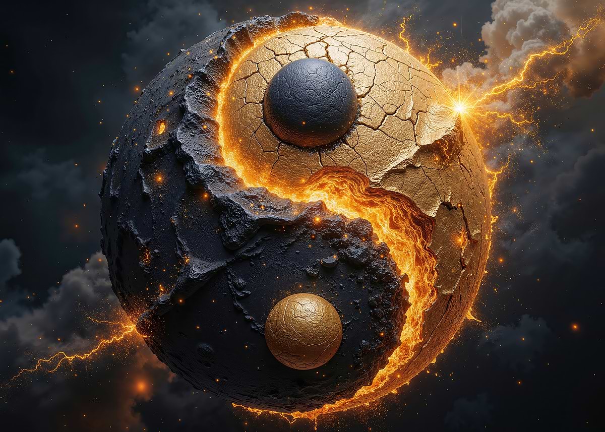 'Yin Yang Planet with Lava and Lightning' Poster, picture, metal print ...