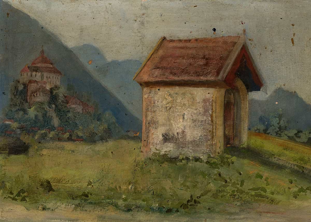'Chapel and Castle in a Mountain Landscape' Poster, picture, metal ...