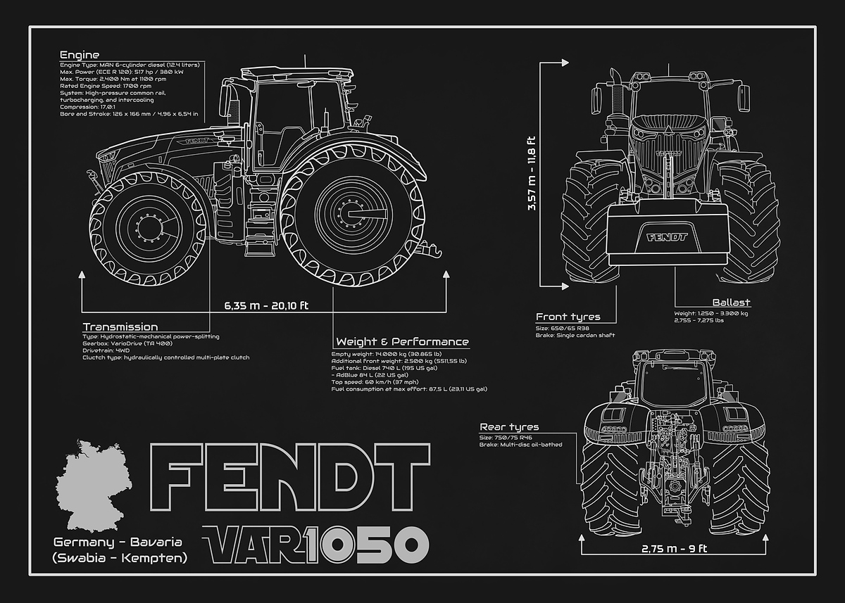 'Fendt 1050 ' Poster, picture, metal print, paint by KyomaArt | Displate