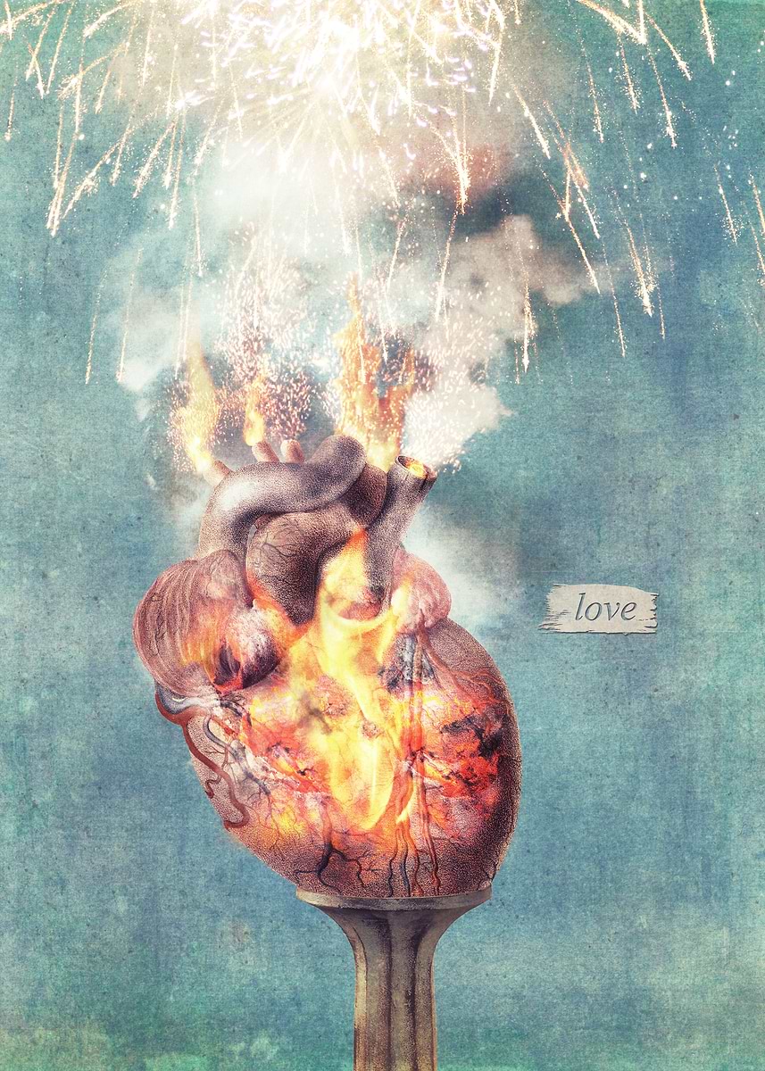 'LOVE - Heart On Fire' Poster, picture, metal print, paint by Paula ...