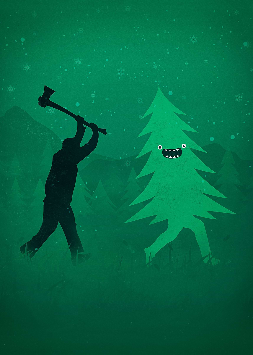 'Funny Cartoon Christmas tree is chased by Lumberjack / ... ' Poster ...