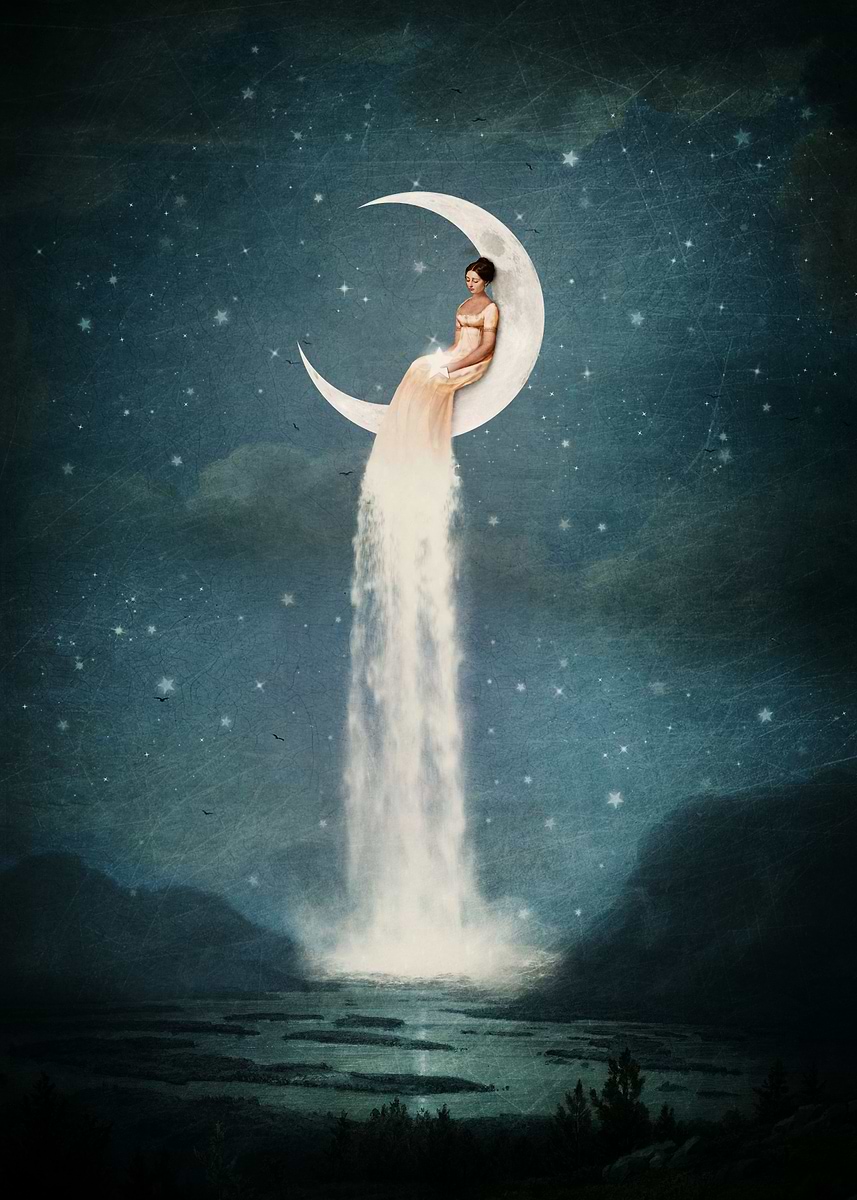'Moon River Lady' Poster, picture, metal print, paint by Paula Belle ...