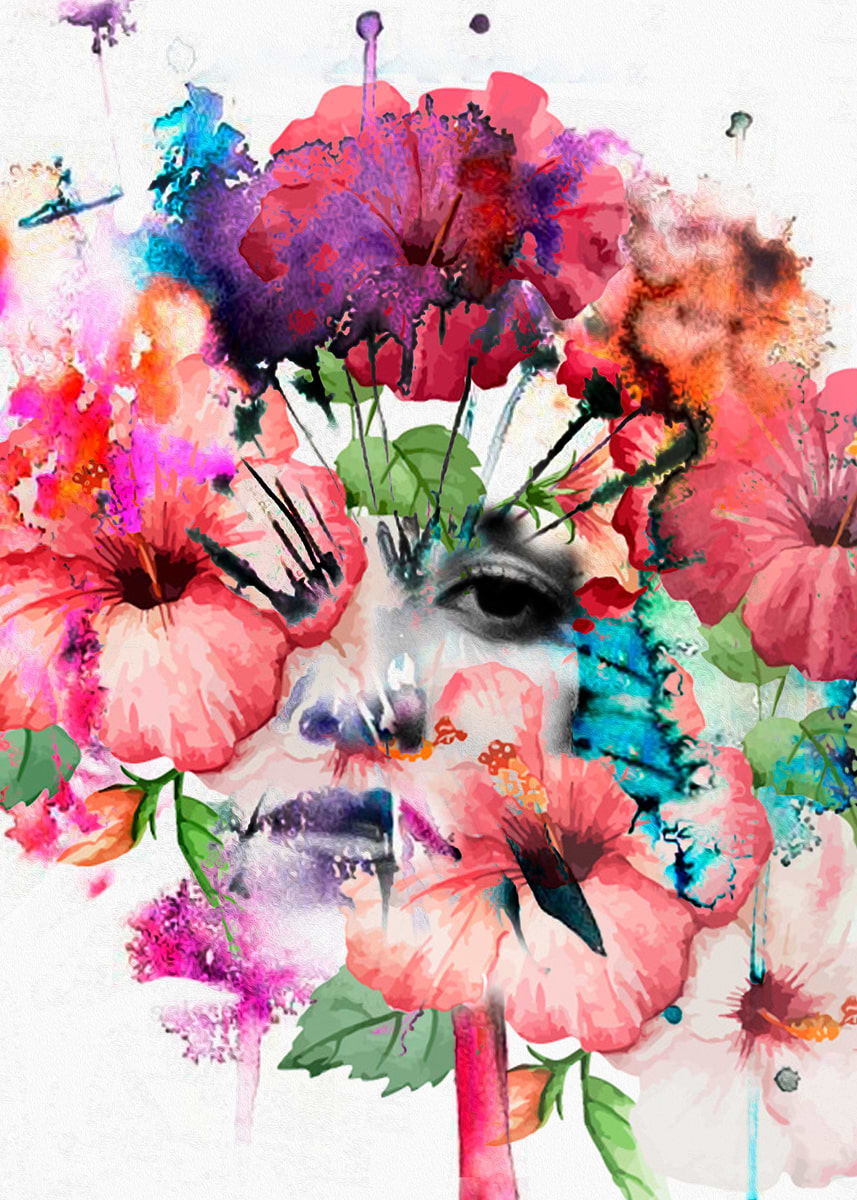 'Flowers on the face' Poster, picture, metal print, paint by Cristo ...