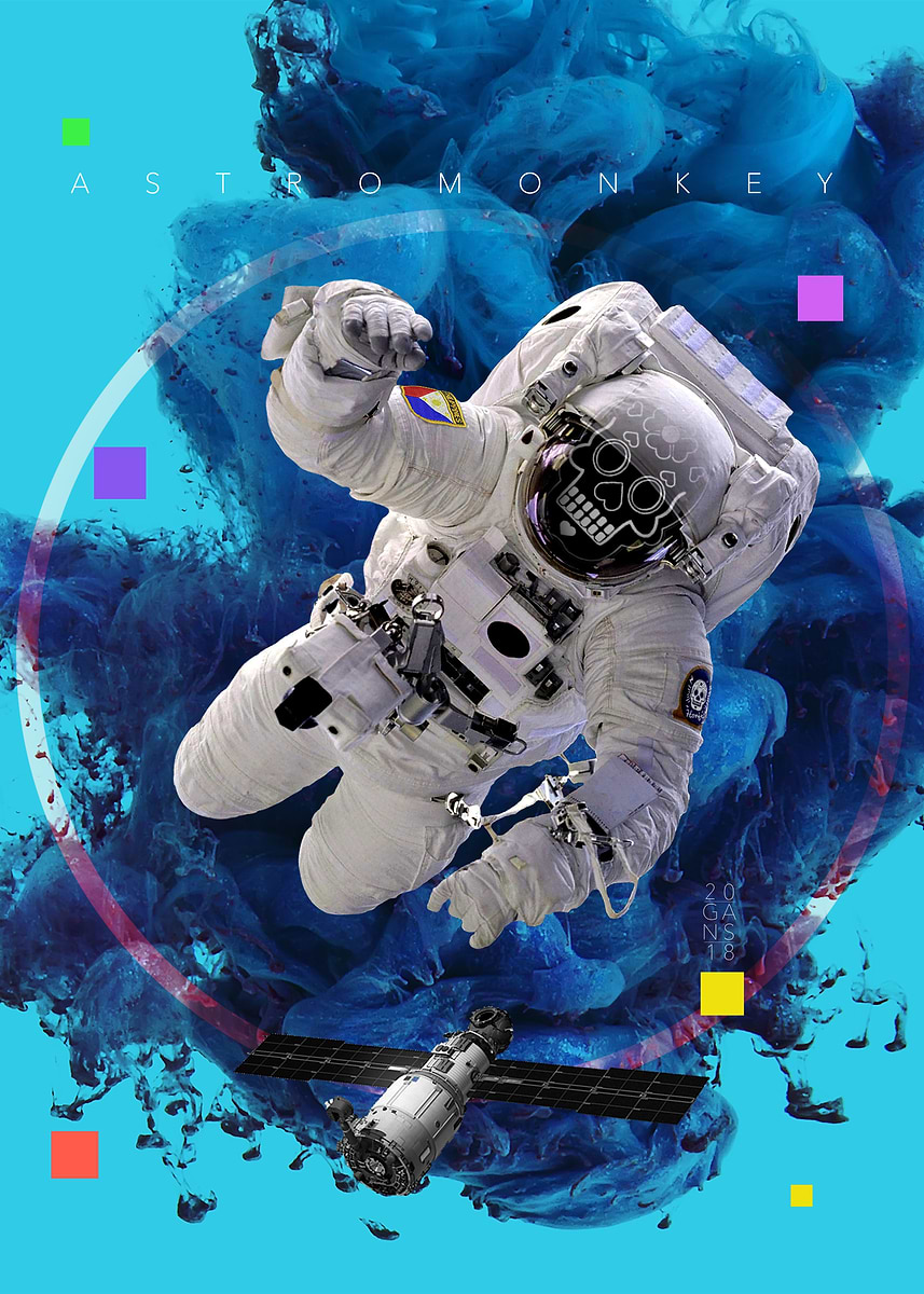 'Astro Monkey' Poster, picture, metal print, paint by gans Batac | Displate