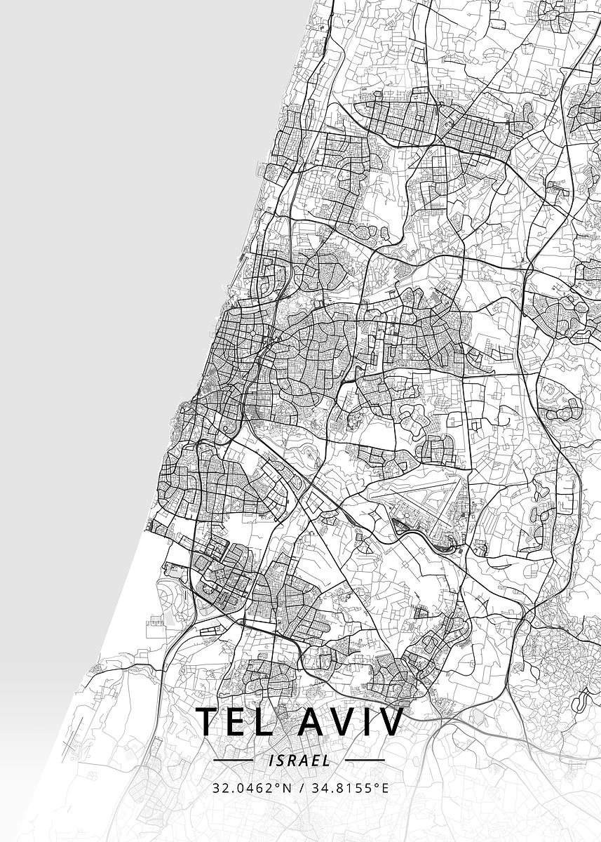 'Tel Aviv, Israel' Poster, picture, metal print, paint by Designer Map ...