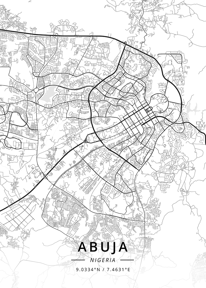 'Abuja, Nigeria' Poster, picture, metal print, paint by Designer Map ...