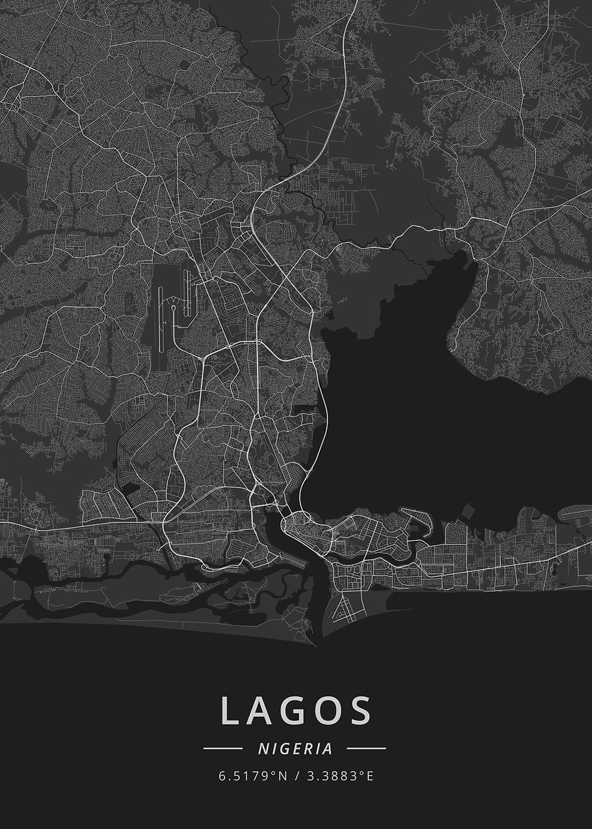 'Lagos, Nigeria' Poster, picture, metal print, paint by Designer Map ...