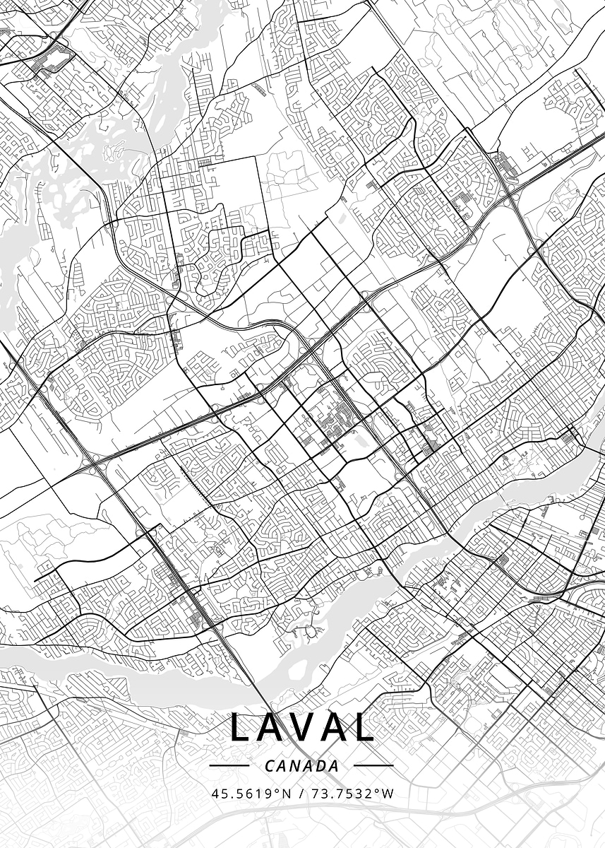 'Laval, Canada' Poster, picture, metal print, paint by Designer Map Art ...