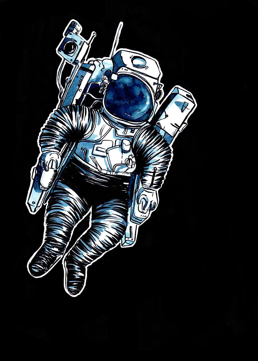 'Cosmonaut in darkness' Poster, picture, metal print, paint by Andreea ...