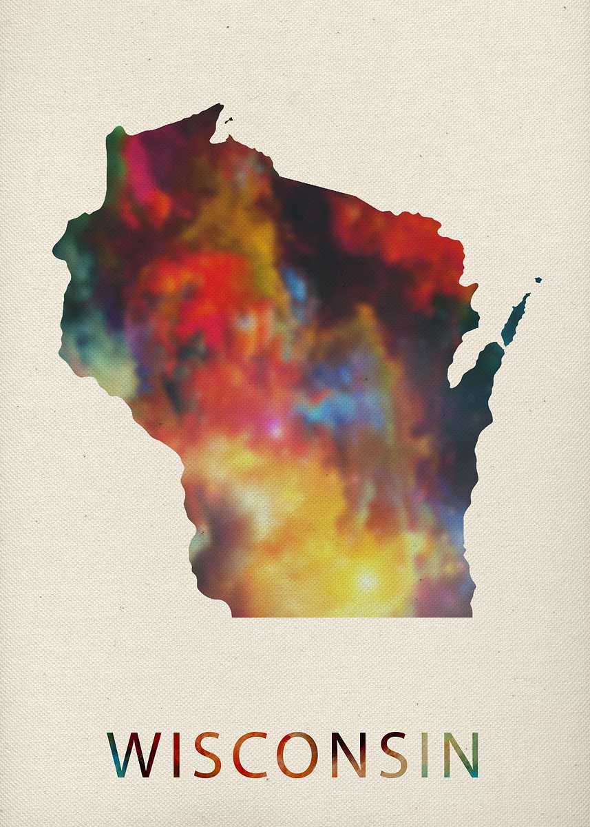 'Wisconsin Watercolor Map' Poster, picture, metal print, paint by ...
