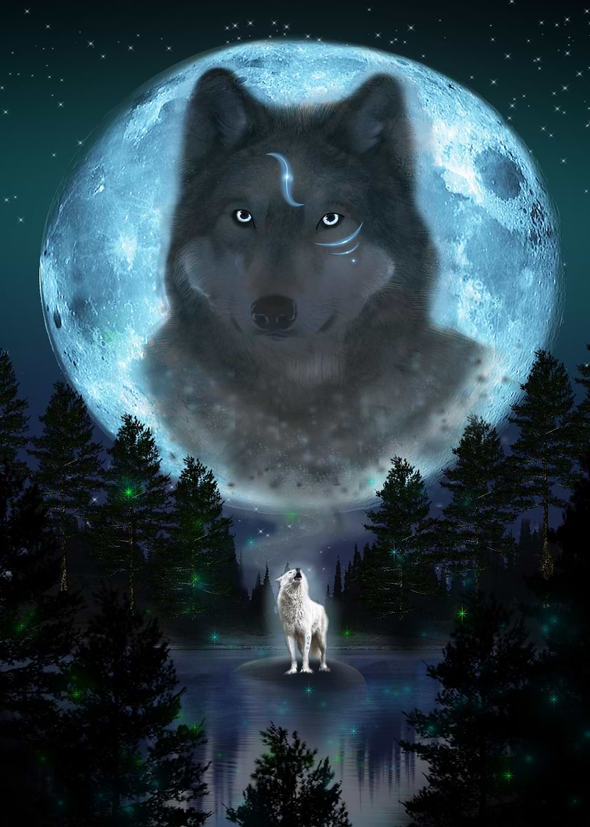 'God Wolf ' Poster, picture, metal print, paint by Rebeca Zhang | Displate