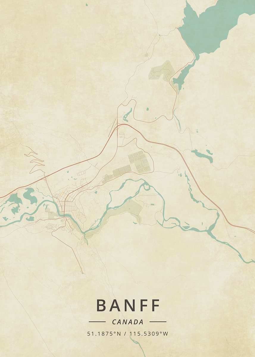 'Banff Canada' Poster, picture, metal print, paint by Designer Map Art ...