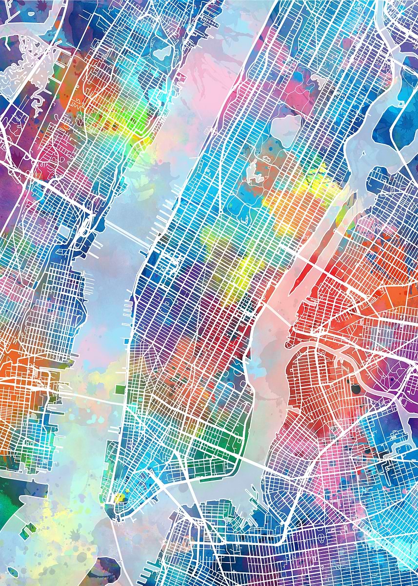 'new york city map color' Poster, picture, metal print, paint by Bekim ...