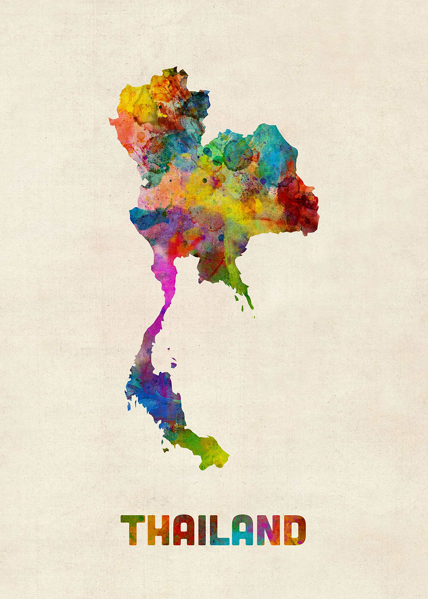 'Thailand Map' Poster, picture, metal print, paint by Michael Tompsett ...