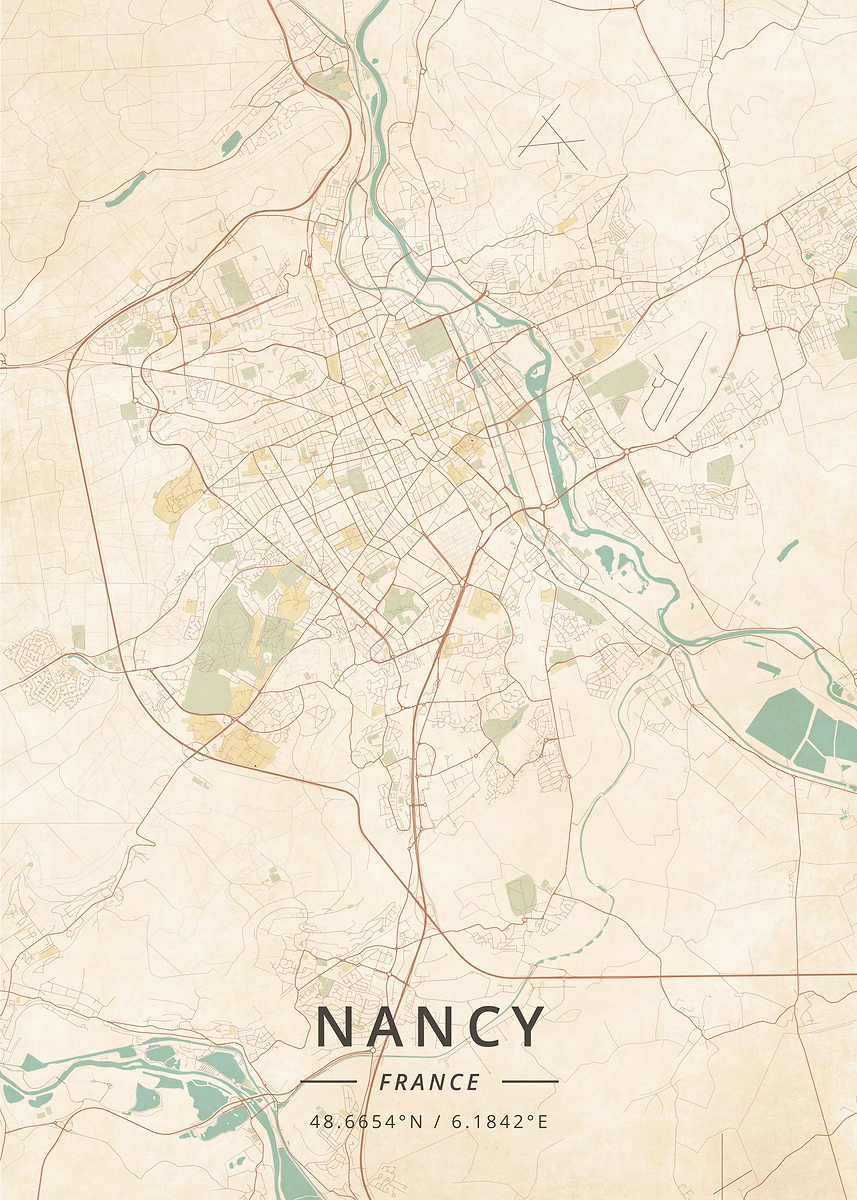 'Nancy France' Poster, picture, metal print, paint by Designer Map Art ...