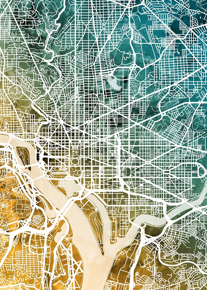 'Washington DC Map' Poster, picture, metal print, paint by Michael ...