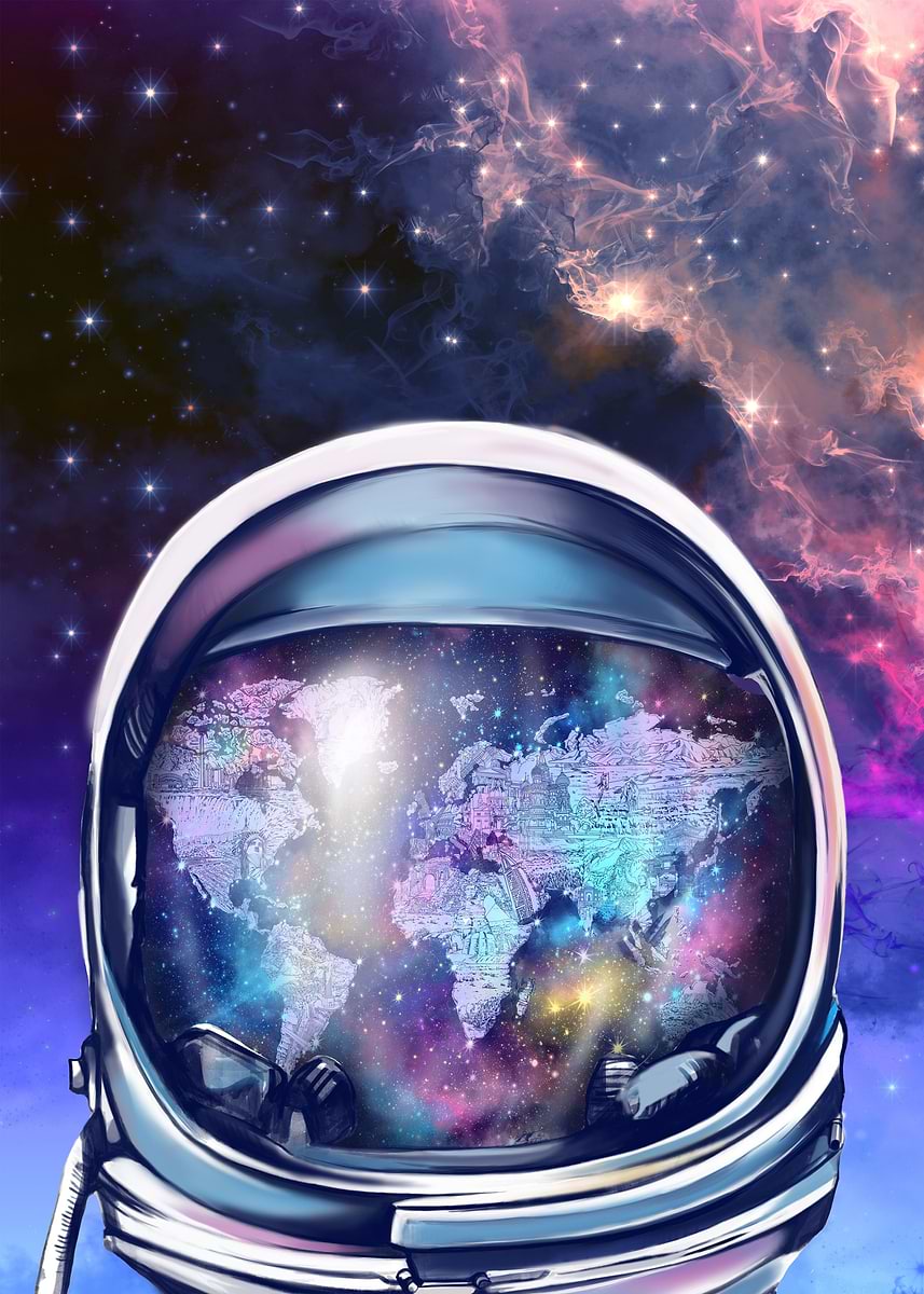 'Astronaut world map 4' Poster, picture, metal print, paint by Bekim ...
