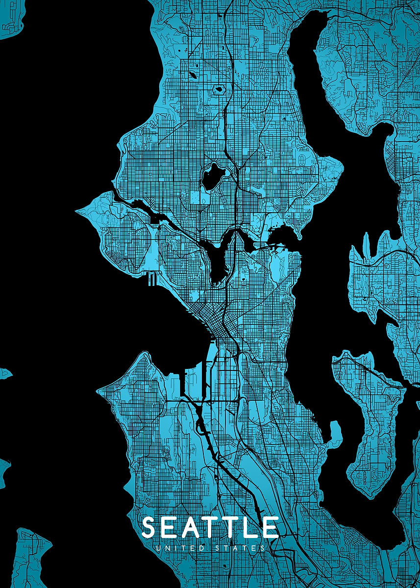 'Seattle map' Poster, picture, metal print, paint by mapsies | Displate