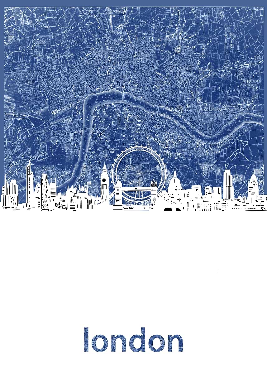 'London skyline blue' Poster, picture, metal print, paint by Bekim Art ...