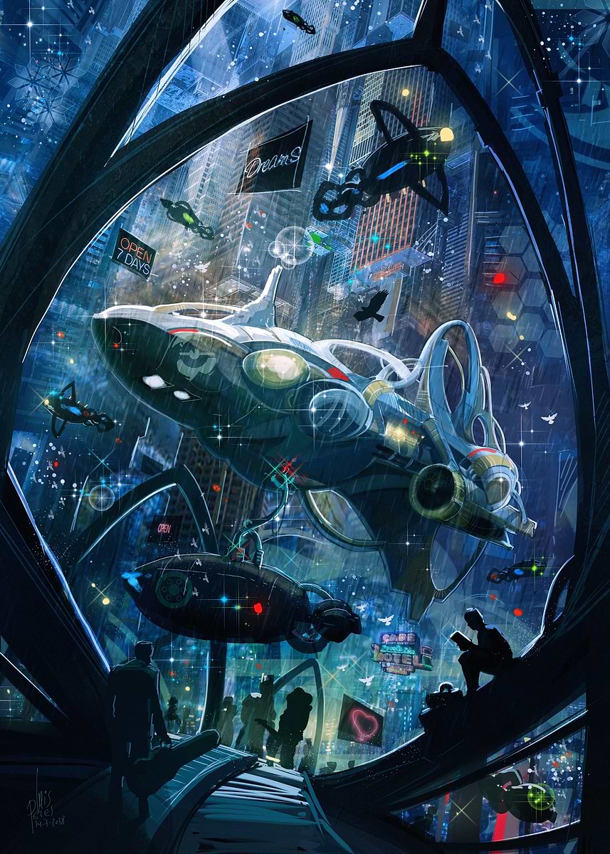'Spaceport City' Poster, picture, metal print, paint by Luis Peres ...