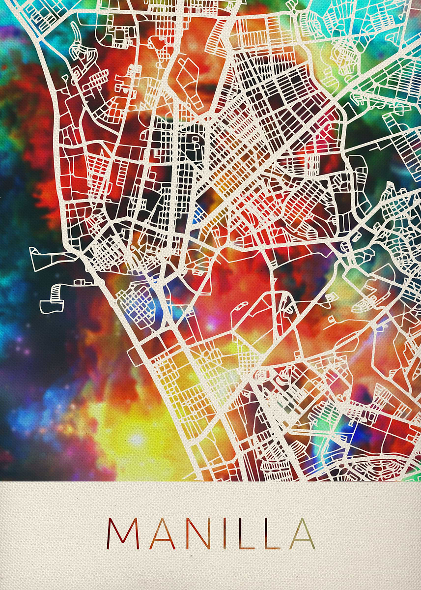 'Manilla Watercolor Map' Poster, picture, metal print, paint by Design ...
