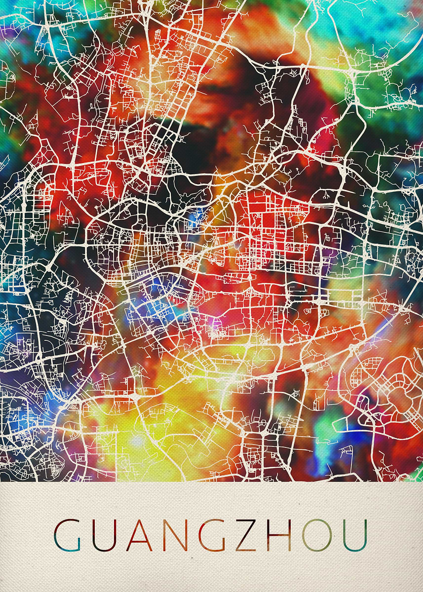 'Guangzhou Watercolor Map' Poster, picture, metal print, paint by ...