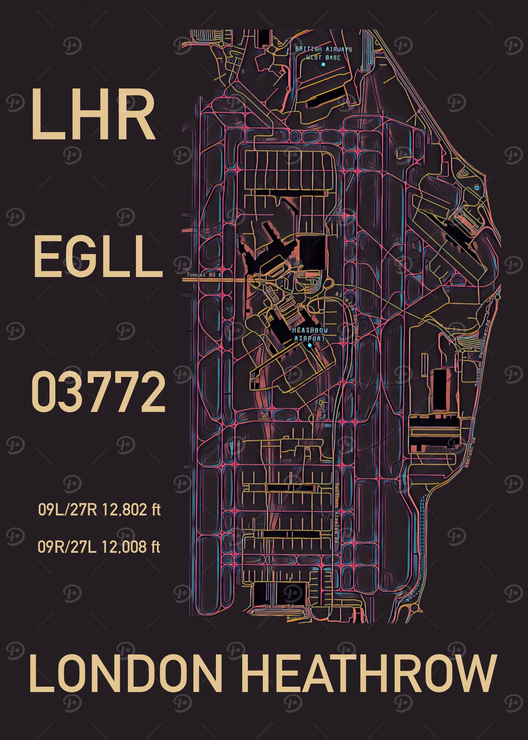 'LHR London Heathrow' Poster, picture, metal print, paint by Helge Art ...