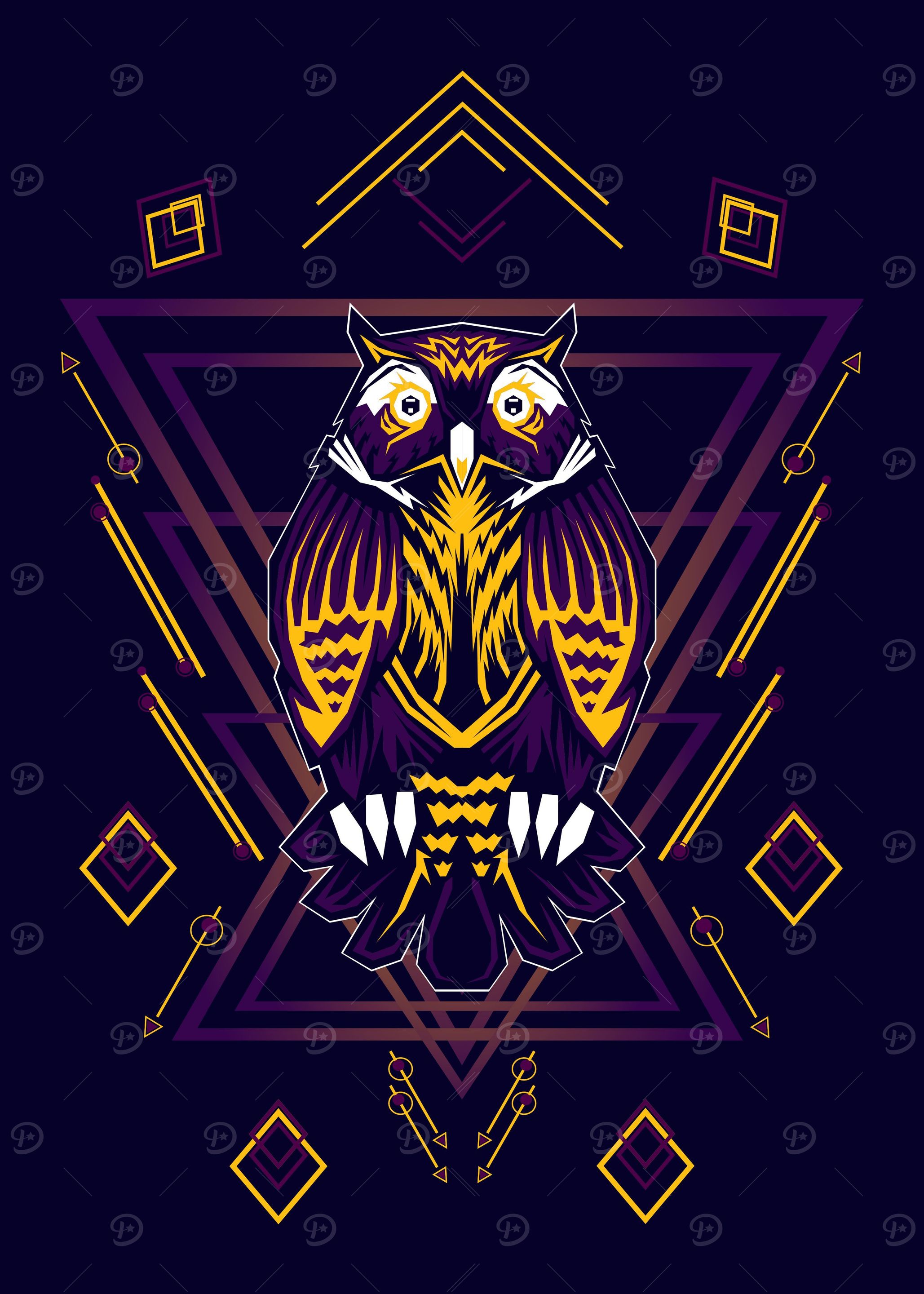 'Owl Sacred Geometry Illust' Poster, picture, metal print, paint by ...