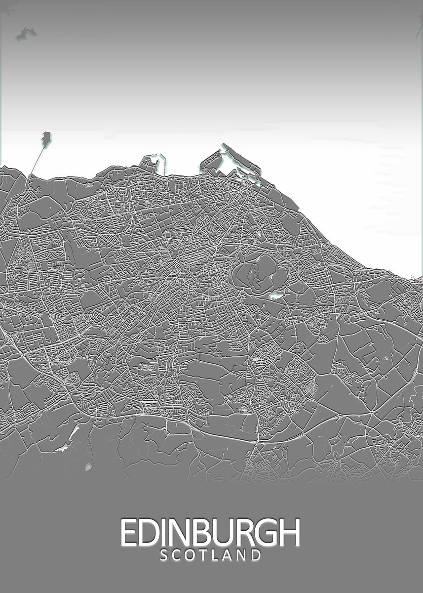 'Edinburgh Grey City Map' Poster, picture, metal print, paint by City ...