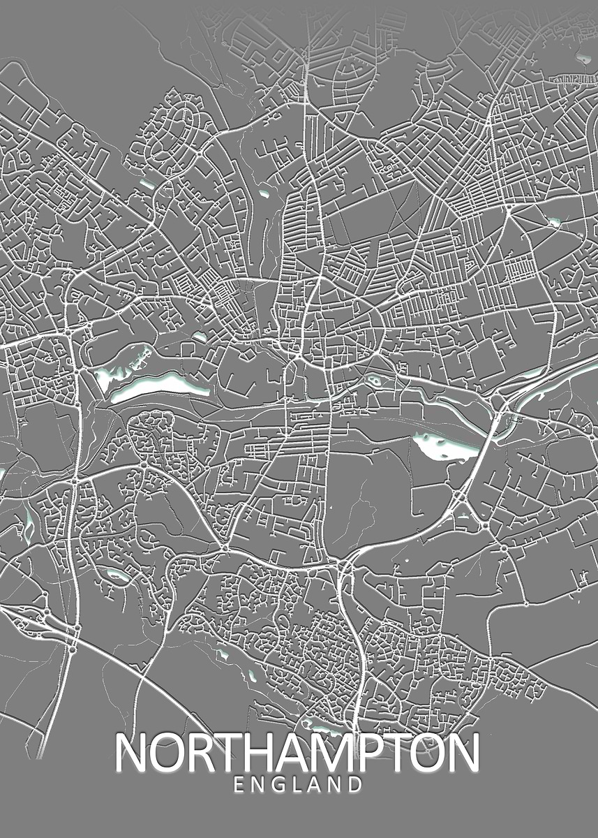 'Northampton Grey City Map' Poster, picture, metal print, paint by City ...