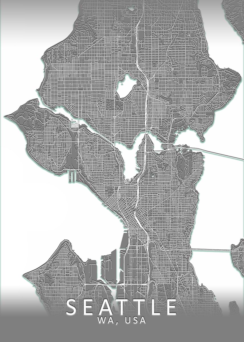 'Seattle Grey City Map' Poster, picture, metal print, paint by City Map ...