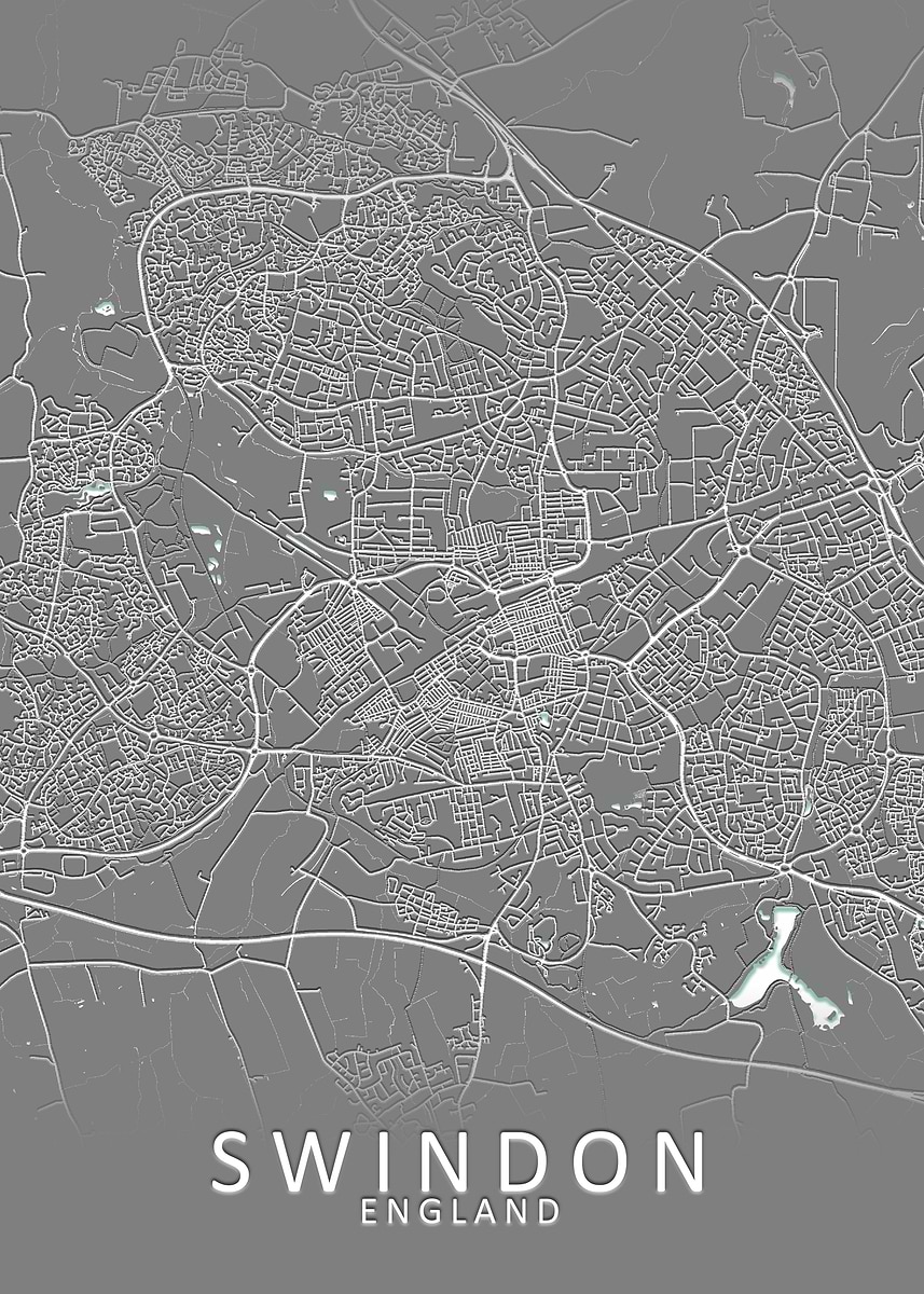 ' Swindon Grey City Map' Poster, picture, metal print, paint by City ...
