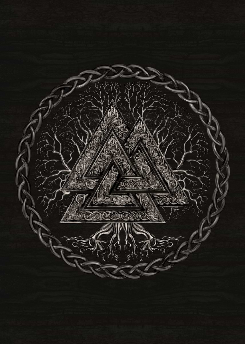 'Valknut and Tree of Life ' Poster, picture, metal print, paint by ...