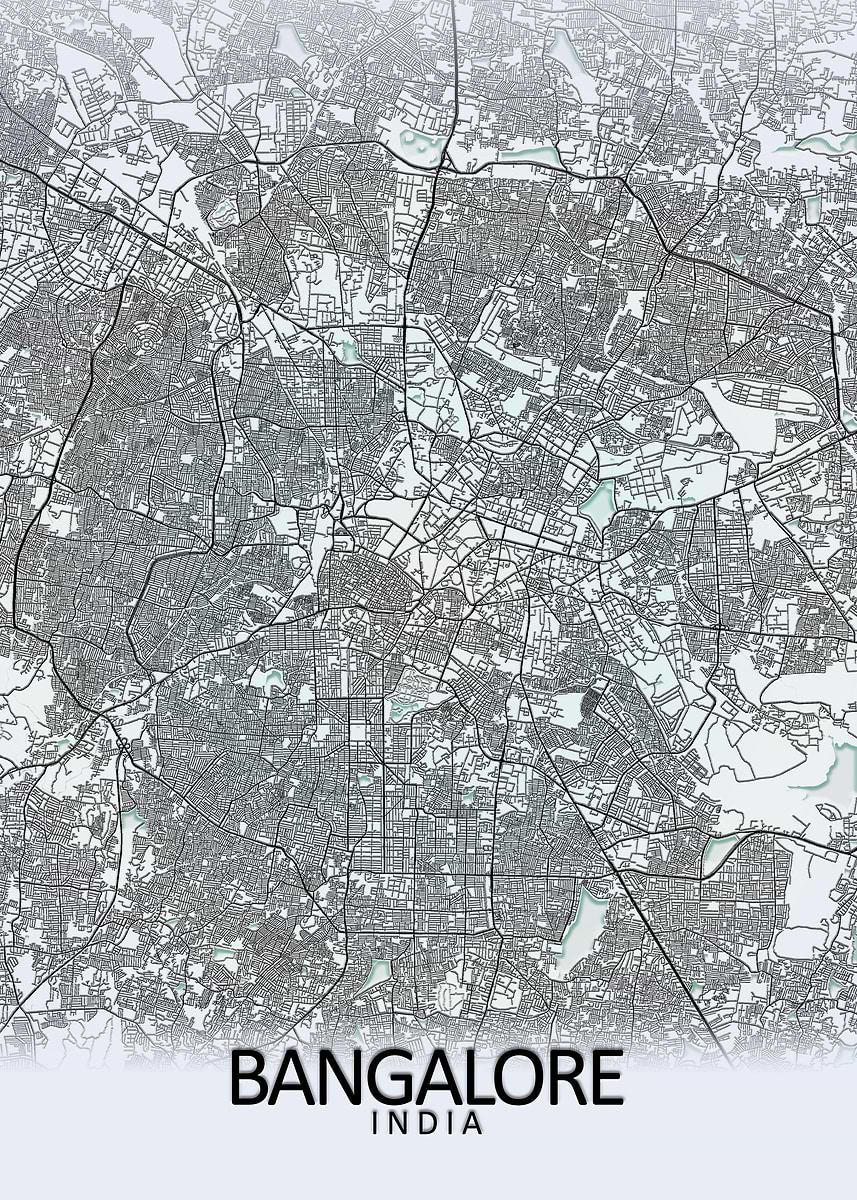 'Bangalore White City Map' Poster, picture, metal print, paint by City ...