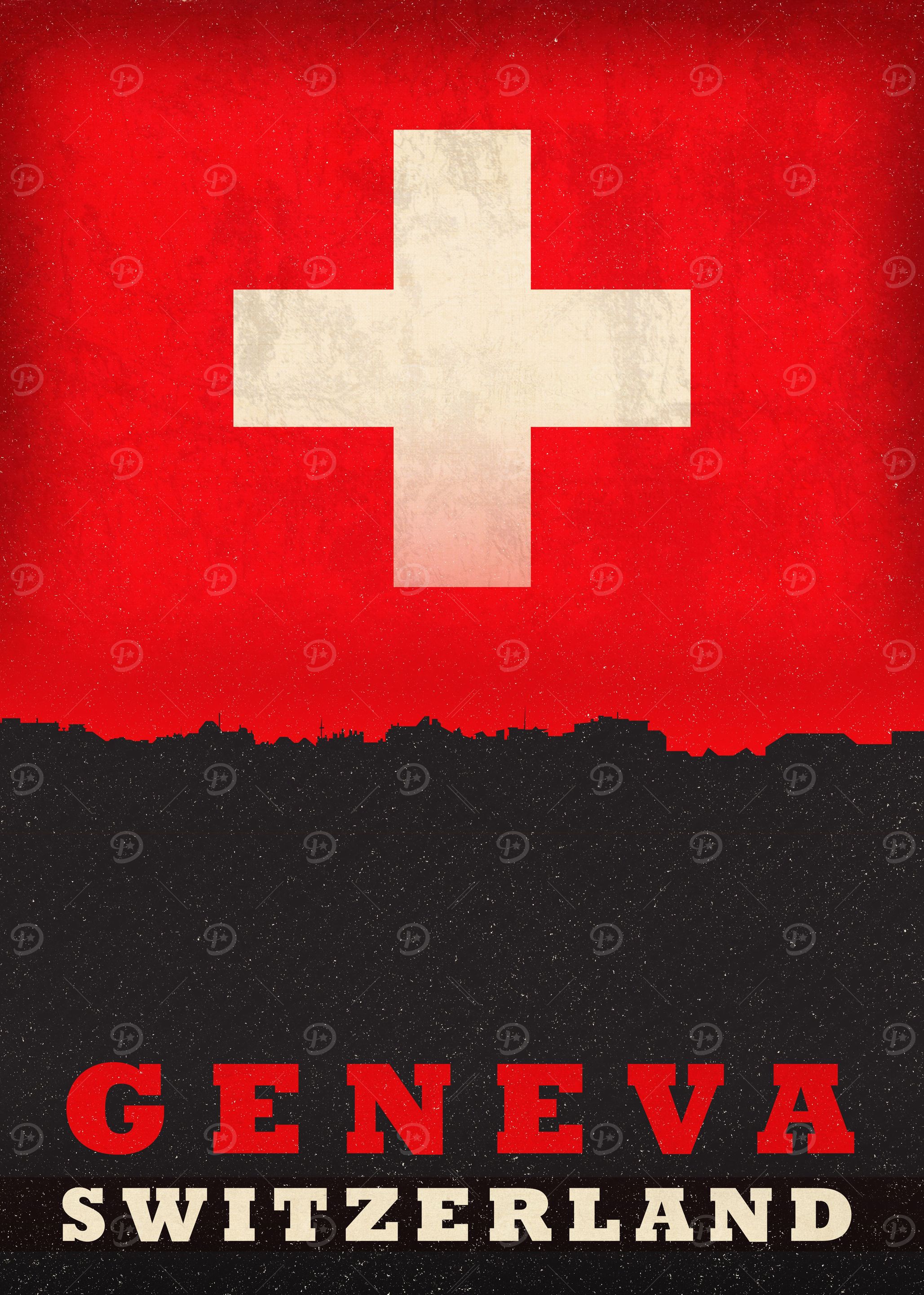 'Geneva City Skyline Flag' Poster, picture, metal print, paint by ...