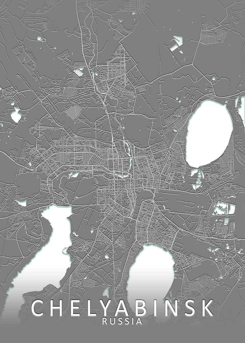 'Chelyabinsk Grey City Map' Poster, picture, metal print, paint by City ...