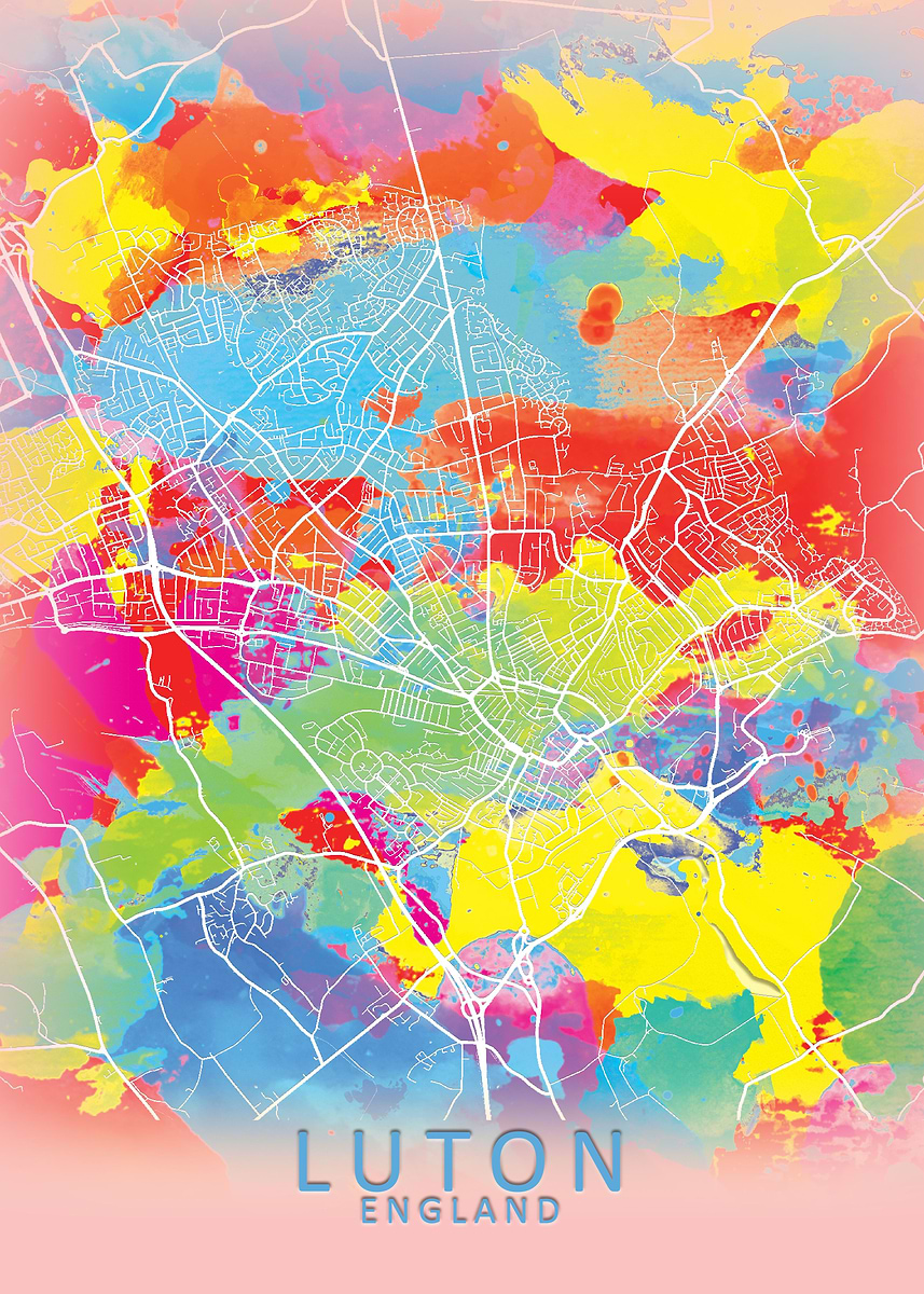 'Luton Splash City Map' Poster, picture, metal print, paint by City Map ...