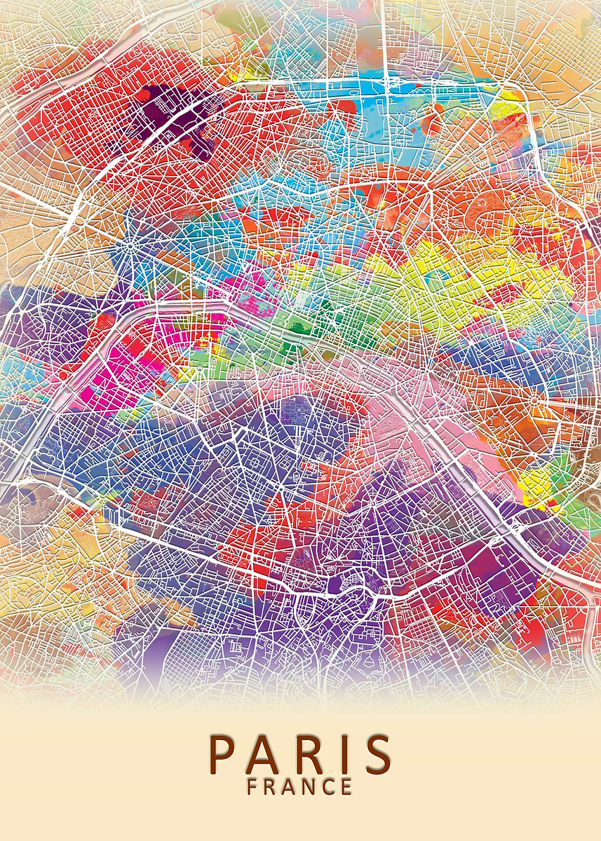'Paris Splash City Map' Poster, picture, metal print, paint by City Map ...