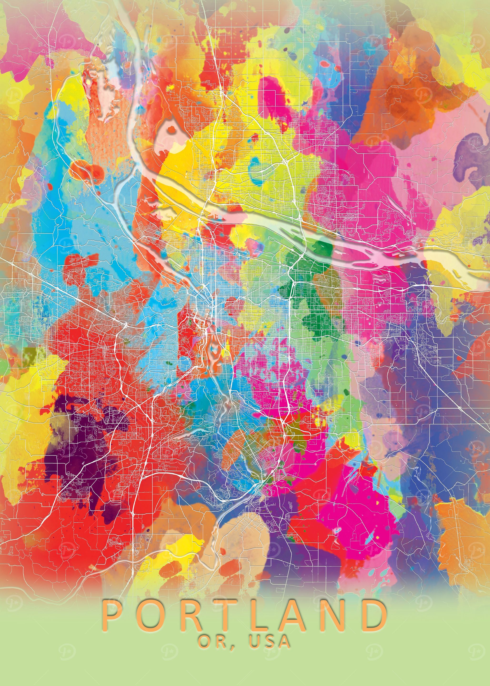 'Portland Splash City Map' Poster, picture, metal print, paint by City ...