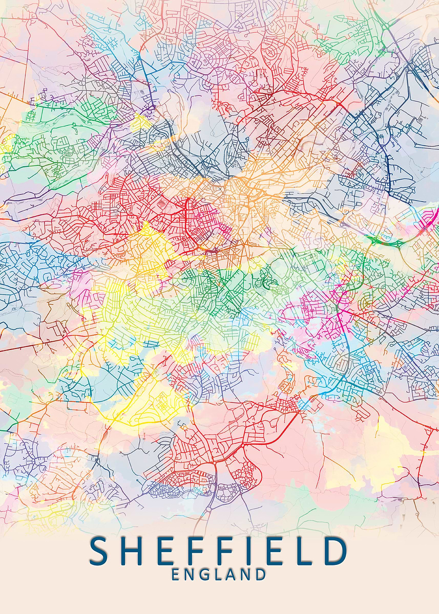 'Sheffield Splash City Map' Poster, picture, metal print, paint by City ...